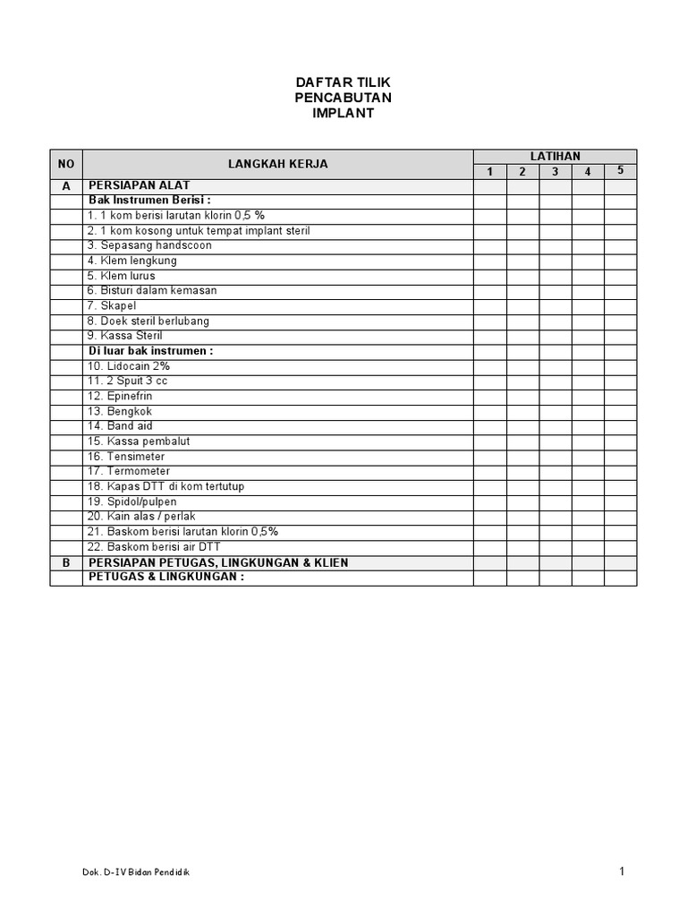 DAFTAR TILIK PENCABUTAN IMPLAN | PDF