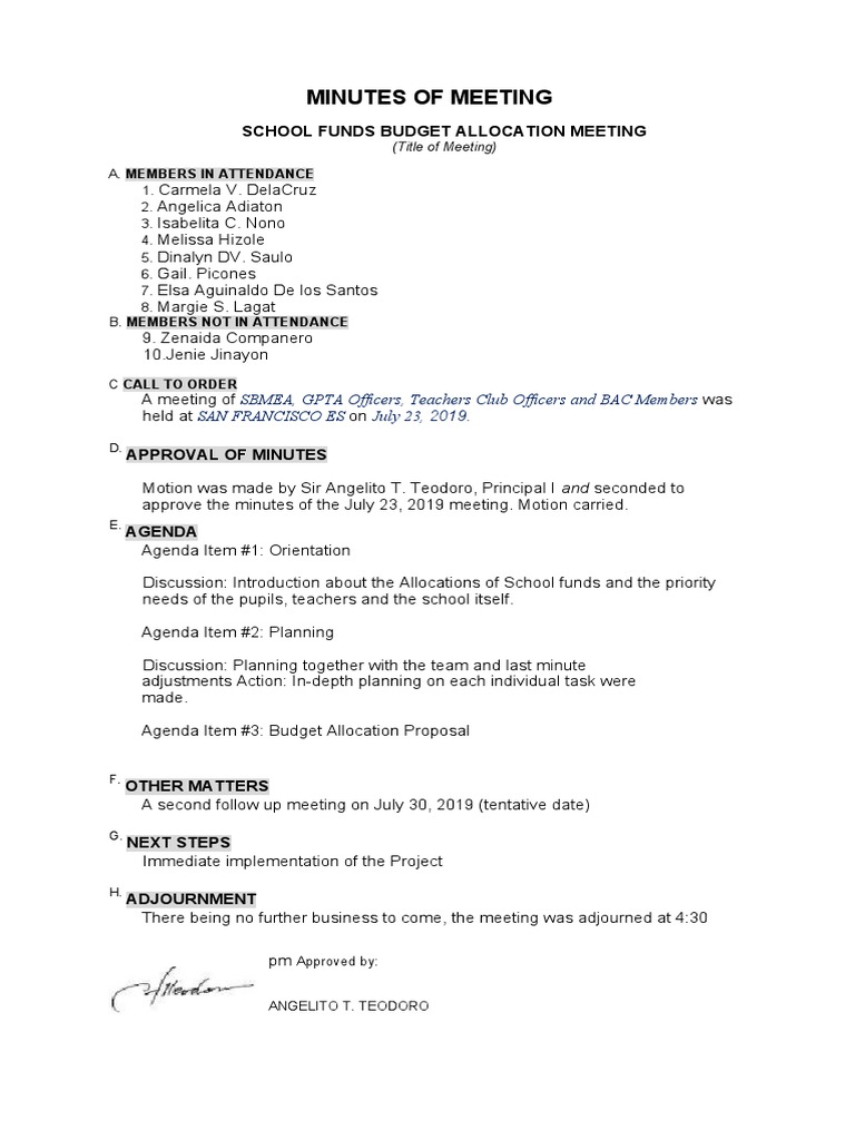 School Funds Budget Meeting Minutes | PDF