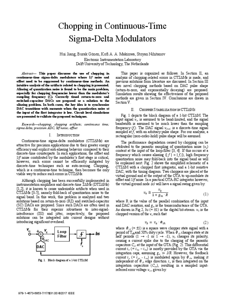 Chopping in Continuous-Time Sigma-Delta Modulators | PDF | Sampling ...