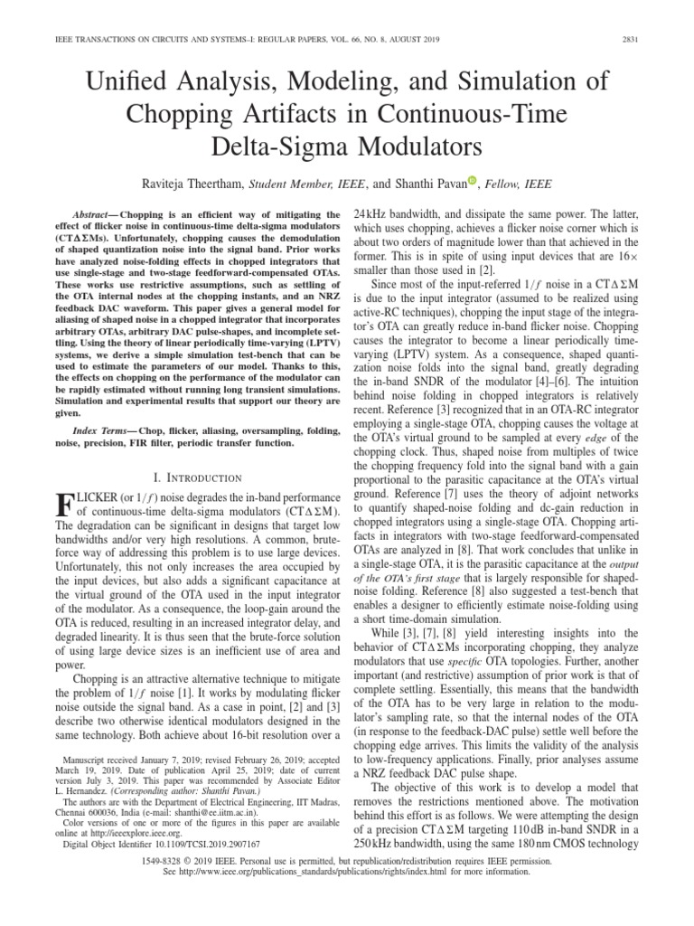 Shanthi Pavan - Chopped CT DSM, Unified Theory - TCAS 2019 | PDF | Sampling (Signal Processing ...