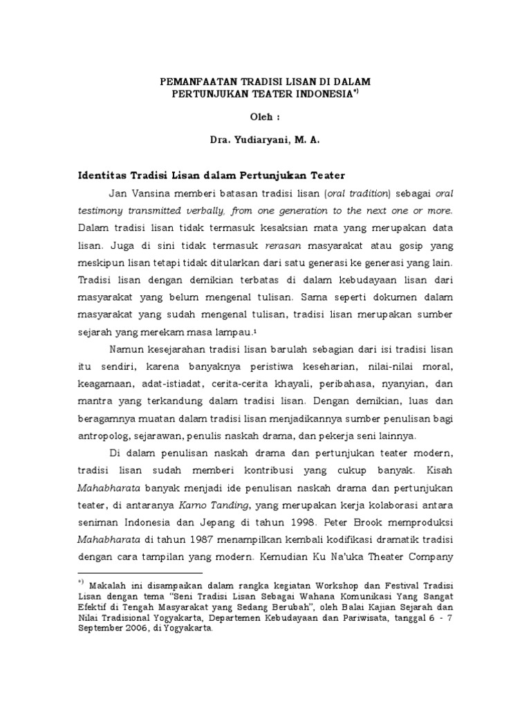 Tradisi Lisan dalam Teater Modern | PDF