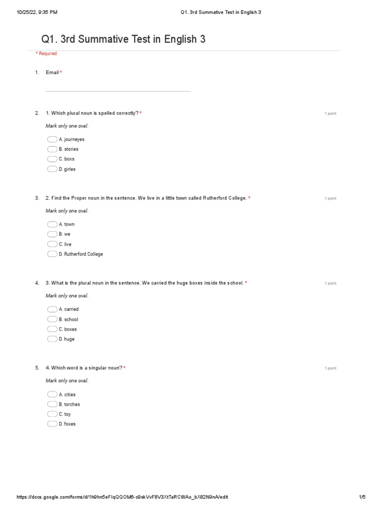 Q1. 3rd Summative Test in English 3 - Google Forms | PDF | Plural ...