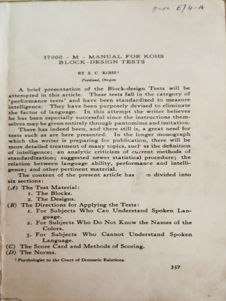 Koh's Block Design Test Manual | PDF