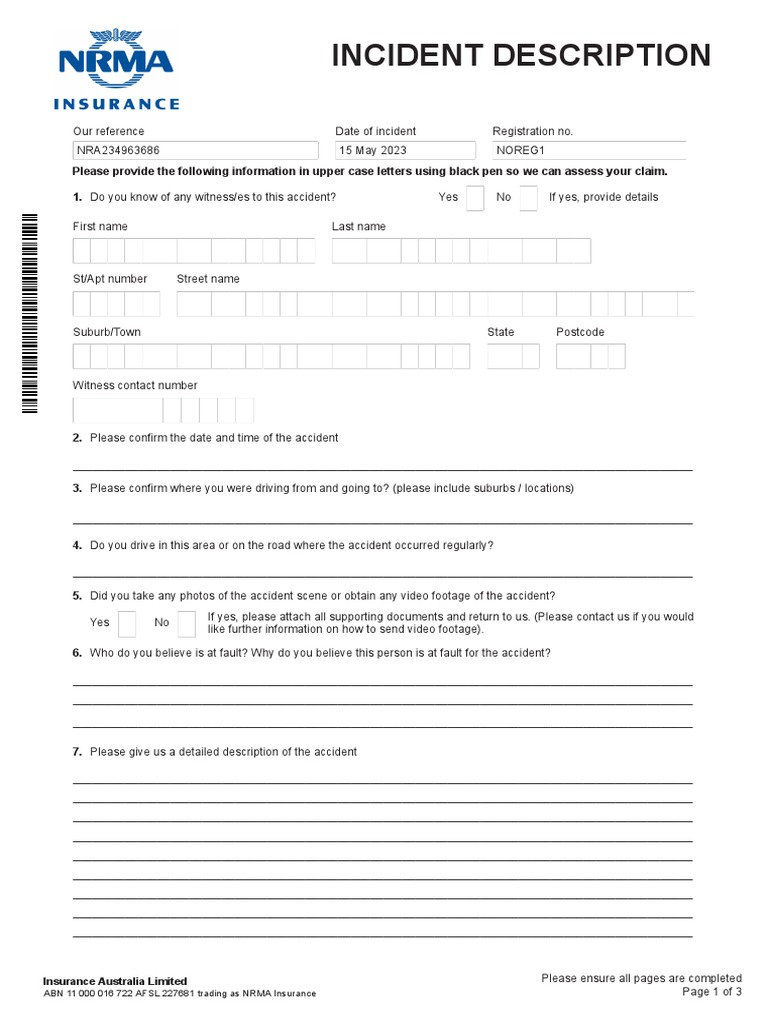 NRMA Accident Report Form | PDF | Road Transport | Land Transport