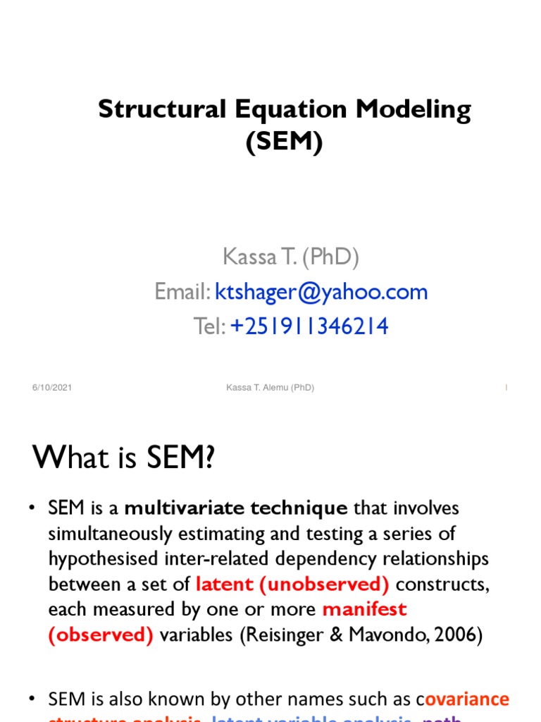 Structural Equation Modeling (Sem) : Kassa T. (PHD) Email: Tel | PDF ...