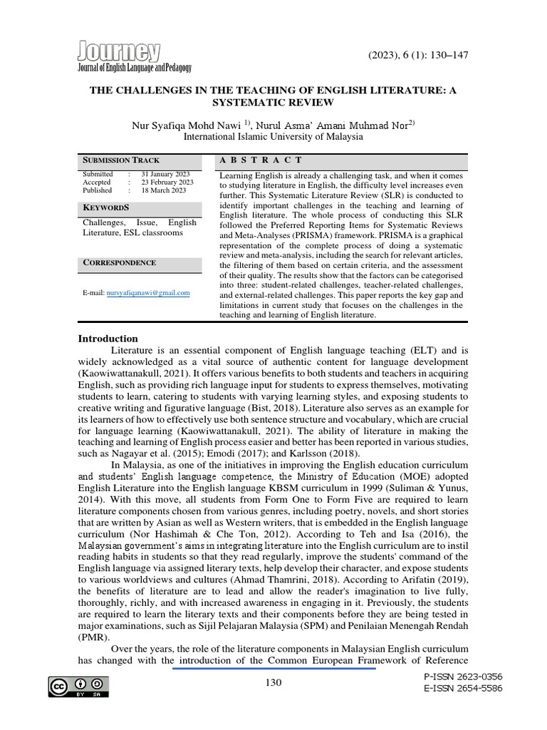 The Challenges in The Teaching of English Literatu | PDF | Systematic Review | Teachers