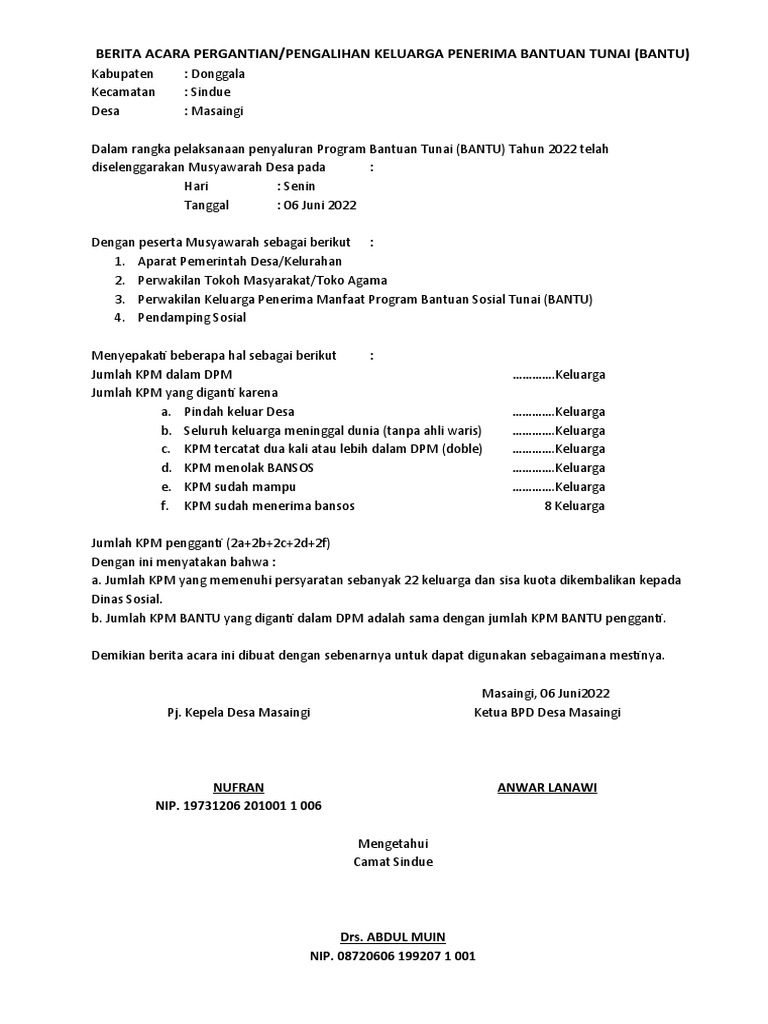 Berita Acara Pergantian KPM Provinsi | PDF