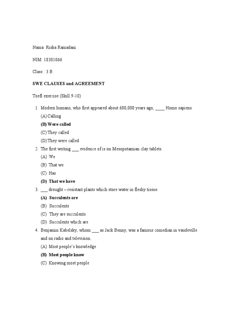 Assignment SWE-Clauses and Agreement Assignment (Riska Ramadani) | PDF ...