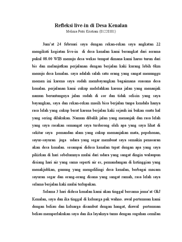 Pengalaman Live-in di Desa Kenalan | PDF