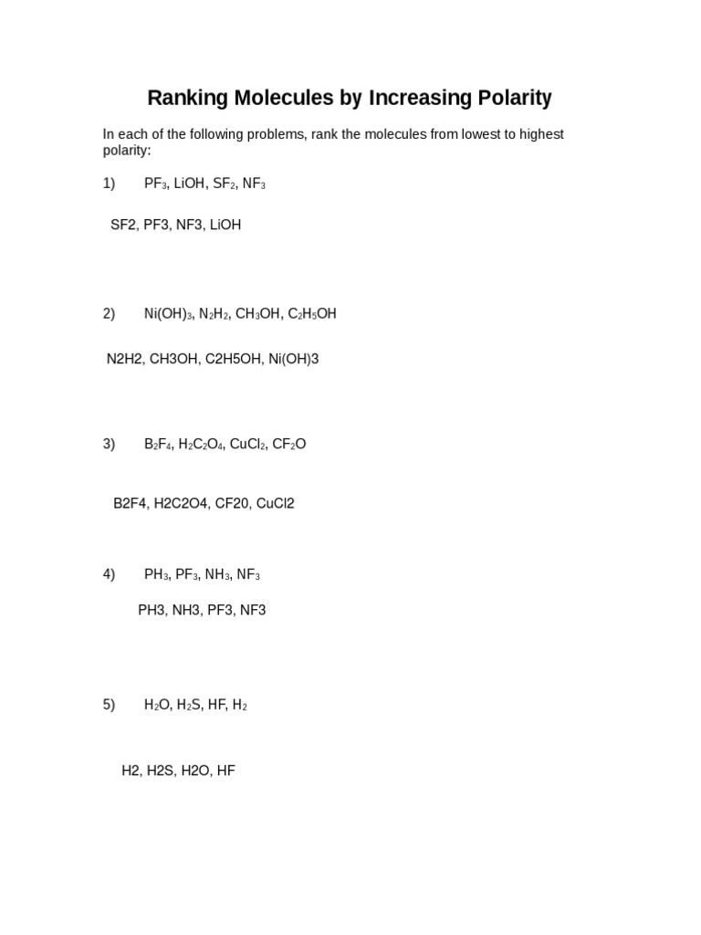Ranking Molecules by Polarity | PDF