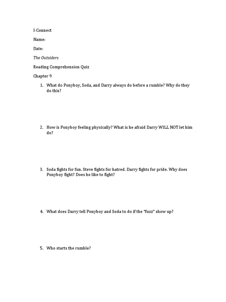 Chapter 9 Quiz for The Outsiders | PDF