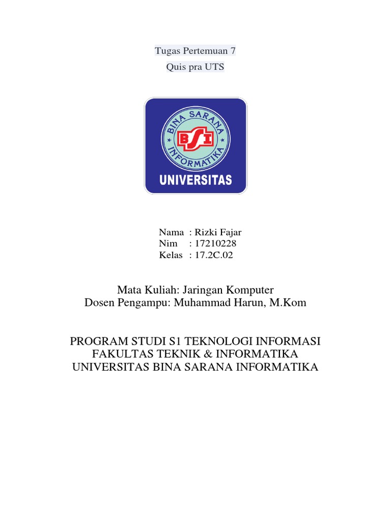 Tugas Pertemuan 7, Quis Pra UTS | PDF