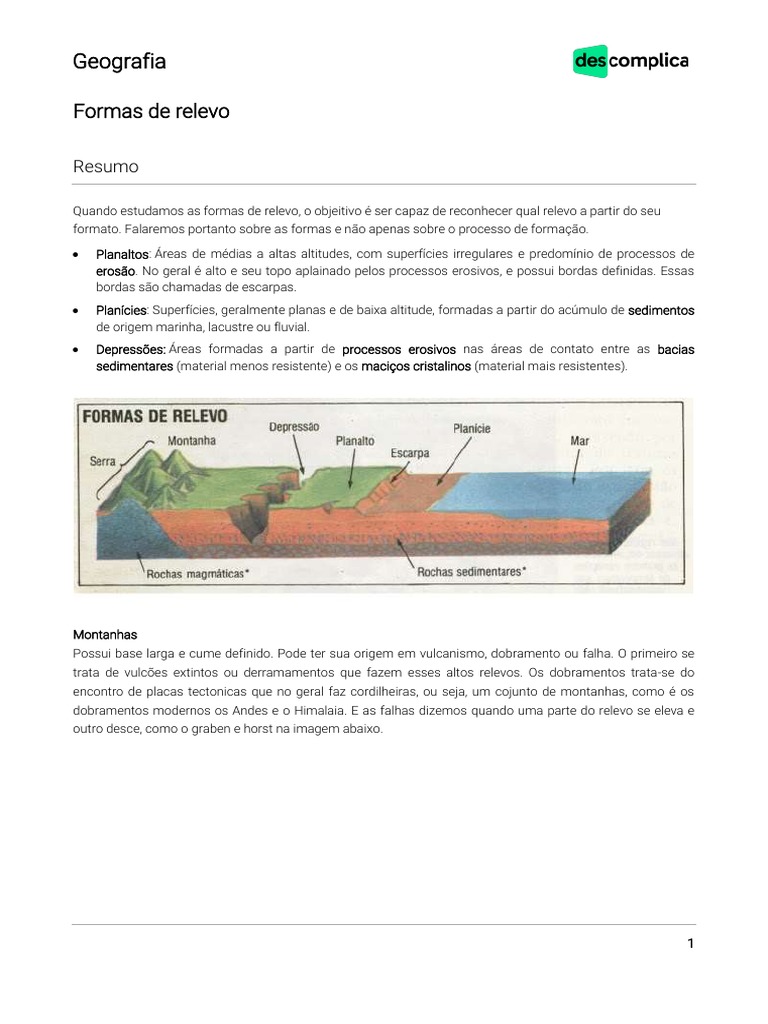 GEOGRAFIA - GEOLOGIA - Formas de Relevo | PDF | Terreno | Erosão