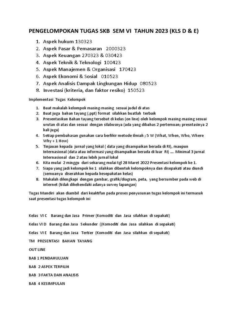 Pengelompokan Tugas SKB Sem Vi Tahun 2022 | PDF