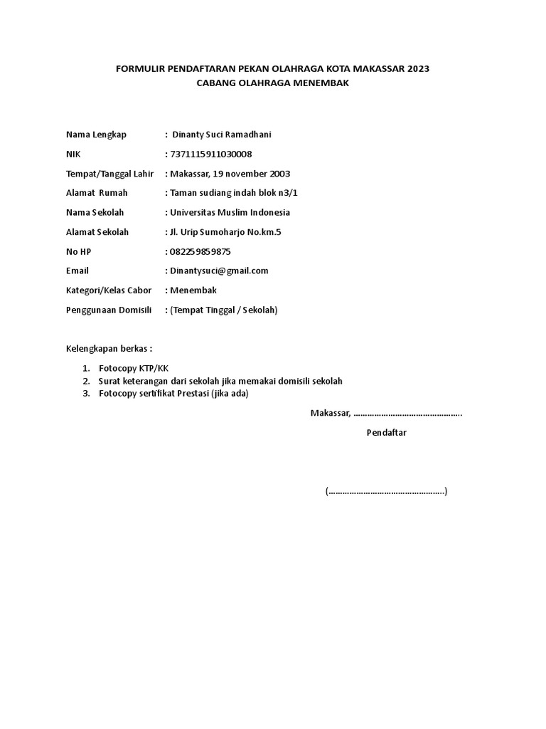 Formulir Atlit Porkot Salinan | PDF
