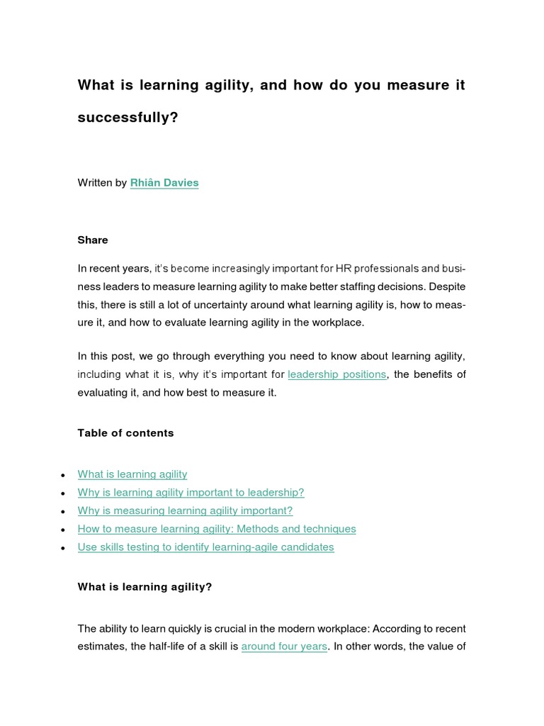 Learning Agility | PDF | Critical Thinking | Learning