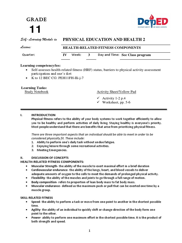 Pe2 Q4 Module2 | PDF | Physical Fitness | Skeletal Muscle