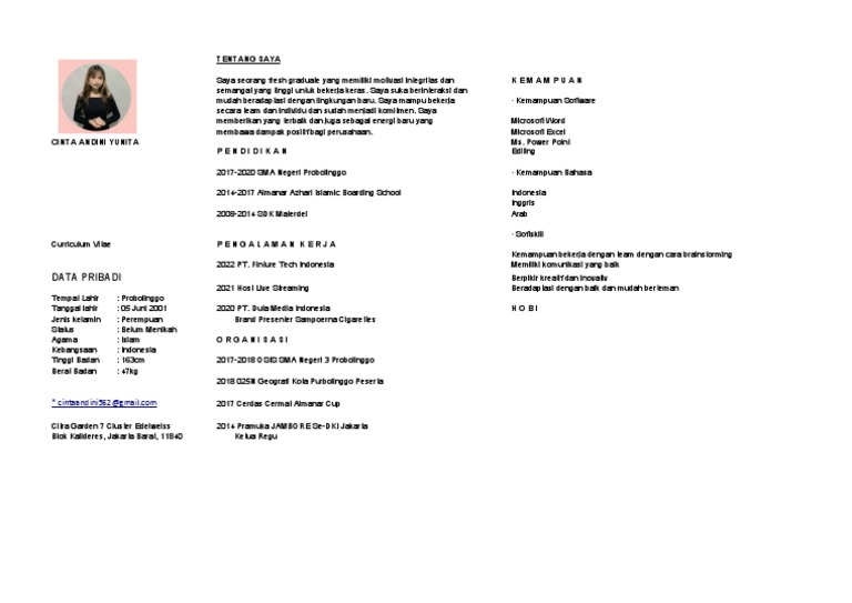 CV Cinta Andini Y | PDF