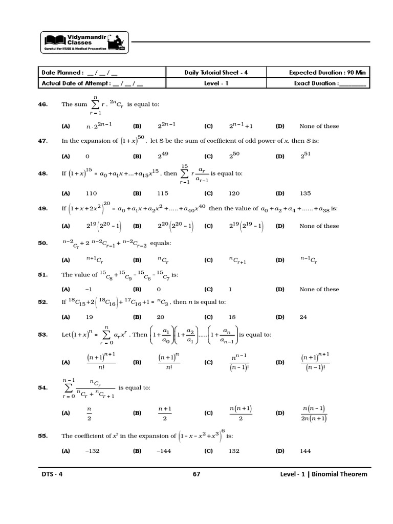Binomial Theorem Practice Problems | PDF | Mathematics | Algebra