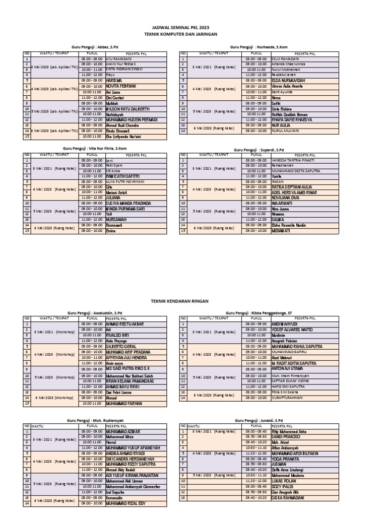 Jadwal Seminar PKL 2023 | PDF