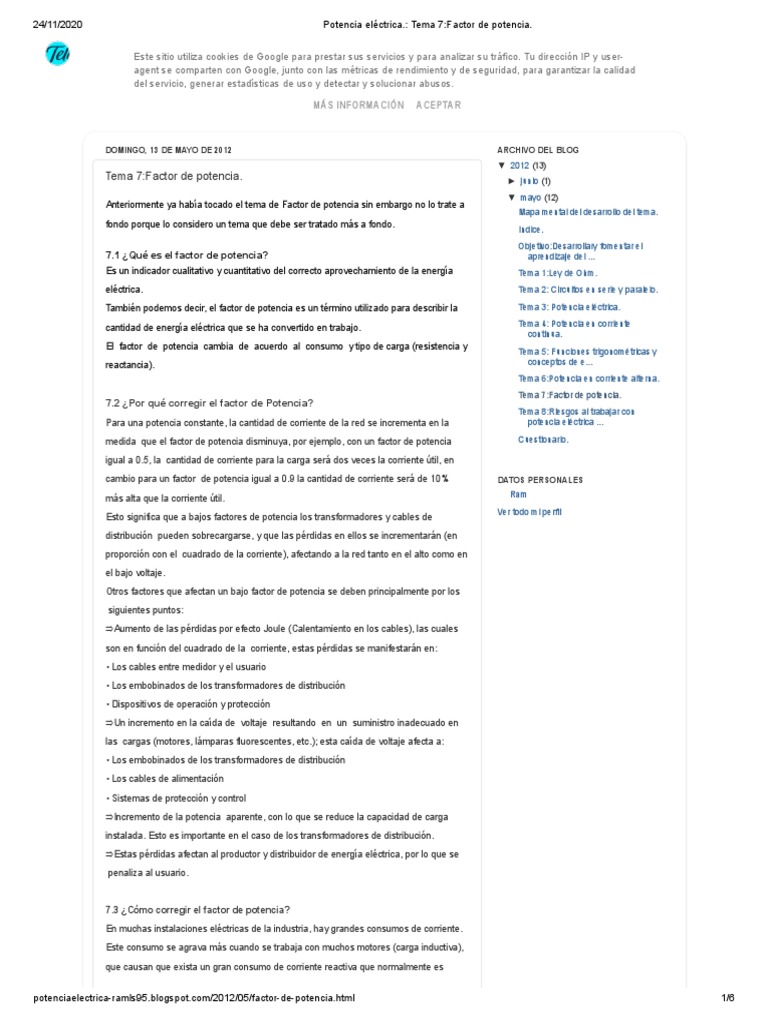 Potencia Eléctrica. - Tema 7 - Factor de Potencia | PDF | Energia ...