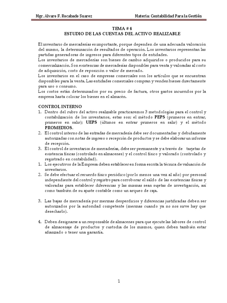 Estudio del Activo Realizable en Contabilidad | PDF | Inventario ...
