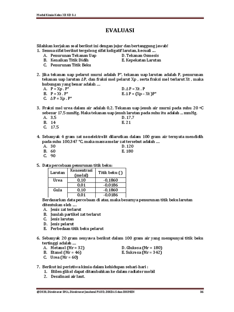 Evaluasi Modul Kimia Kelas XII KD 3.1 | PDF