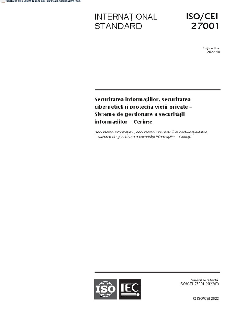 Standard ISO 27001:2022 Romana | PDF