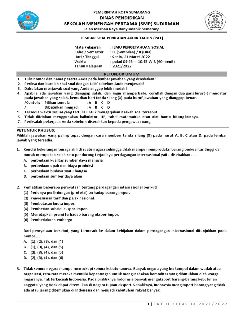 Ips - Pat II - Kelas Ix - 2021-2022 | PDF