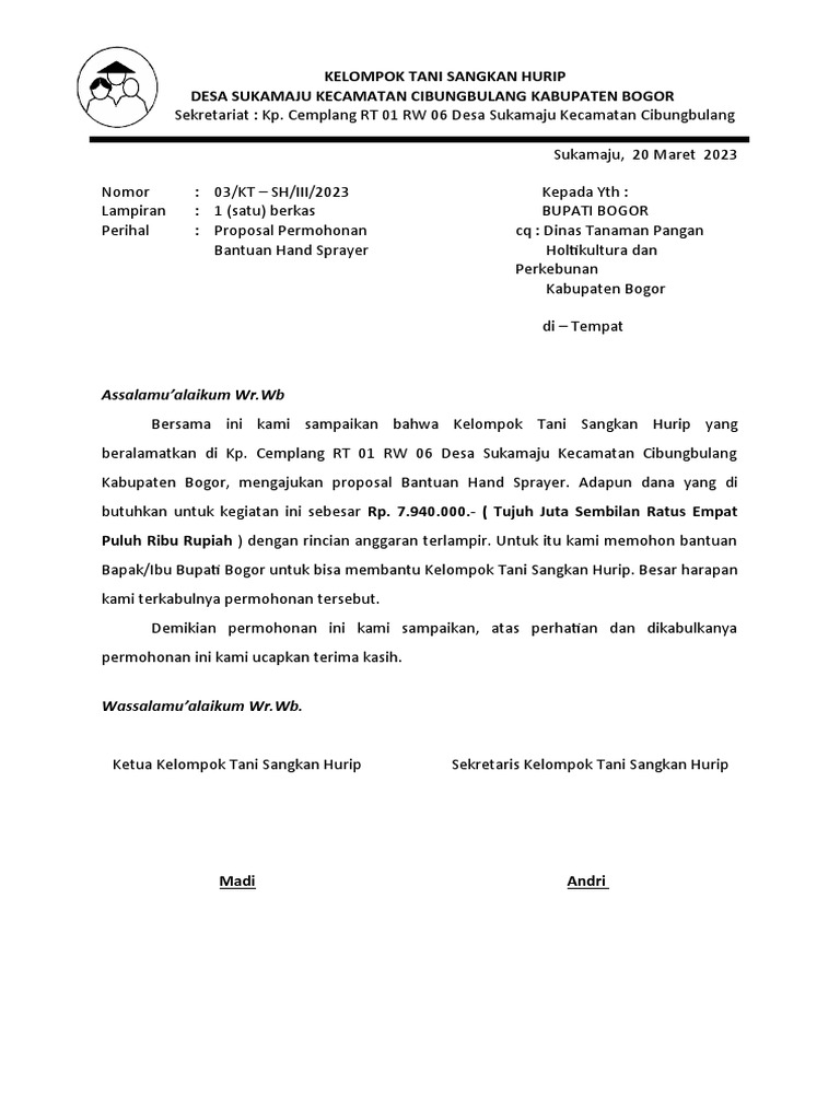 Proposal Hand Sprayer Sangkan Hurip | PDF