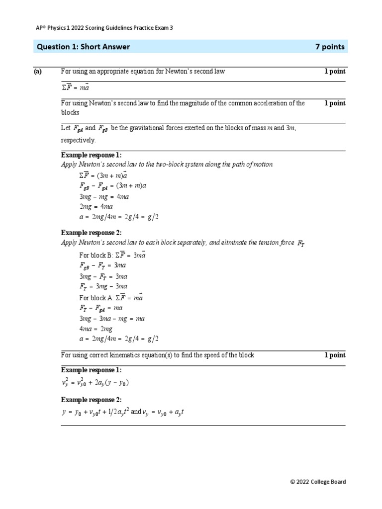 Ap Physics 1 2022 Practice Exam 3 FRQ Scoring Guidelines | PDF | Torque | Angular Momentum