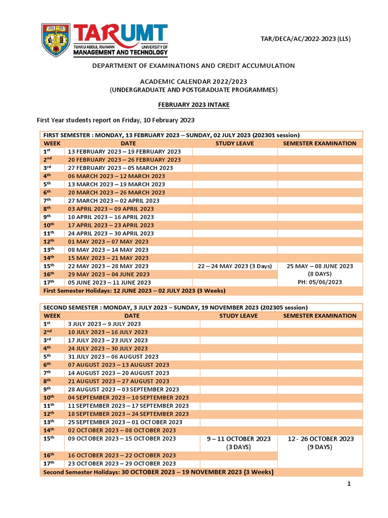 Academic Calendar Feb 2023 Intake | PDF | Academic Term | Schools