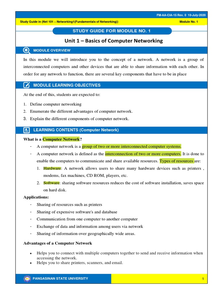 Net 101 Study Guide Module 1 1 | PDF | Computer Network | Router (Computing)