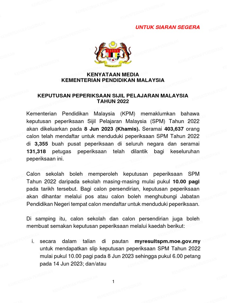 KM - KPM - Keputusan SPM Tahun 2022 | PDF