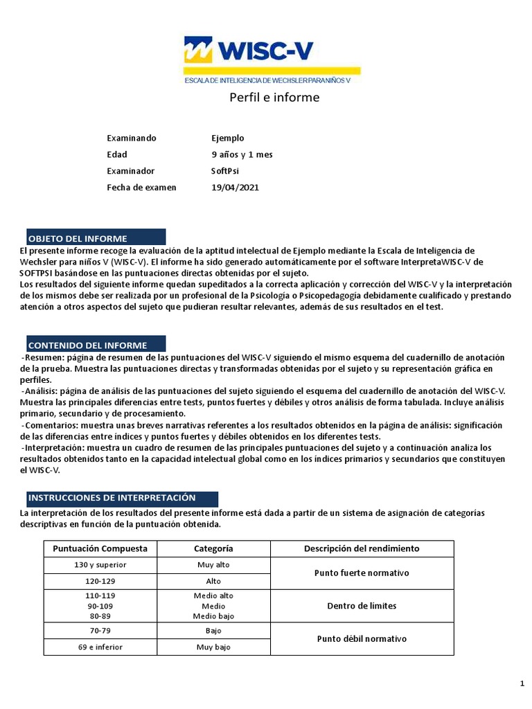 Informe WISC-V - Baremos Españoles-1 | PDF