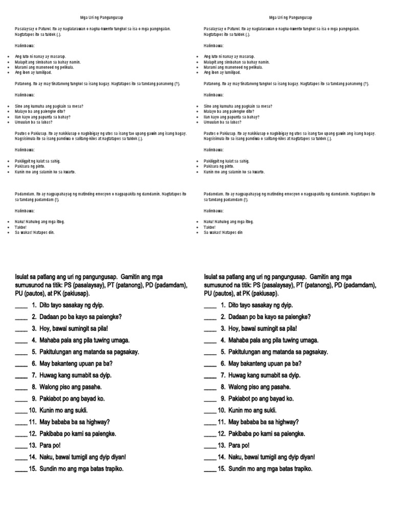 Mga Uri NG Pangungusap | PDF