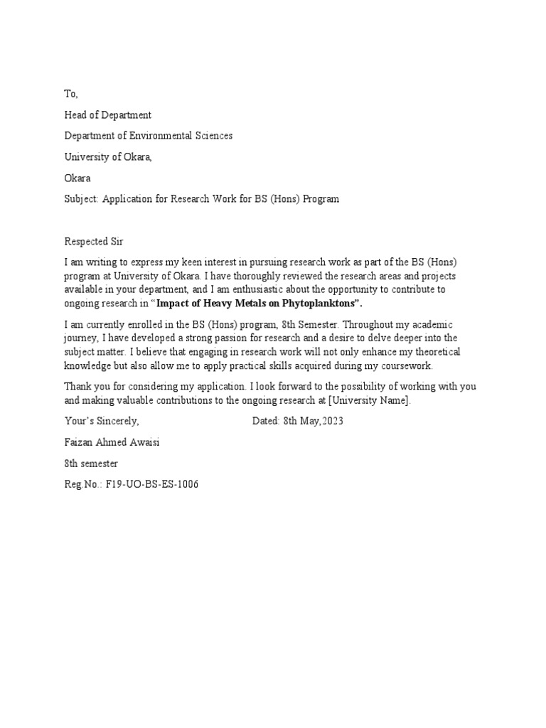 Application For Research Work | PDF