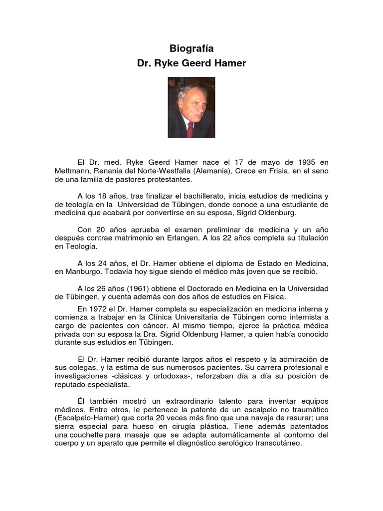 Vida y Descubrimientos del Dr. Hamer | PDF | Medicina CLINICA | Especialidades Medicas
