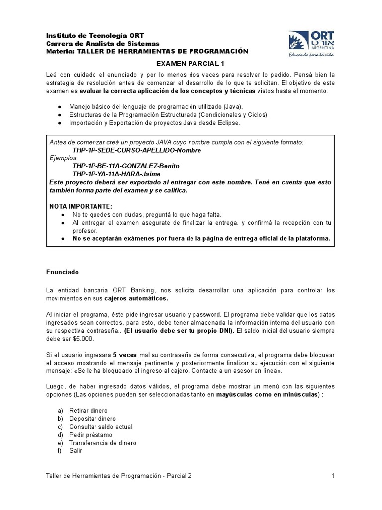 Examen Parcial: Cajero Automático en Java | PDF | Contraseña | Java (lenguaje de programación)