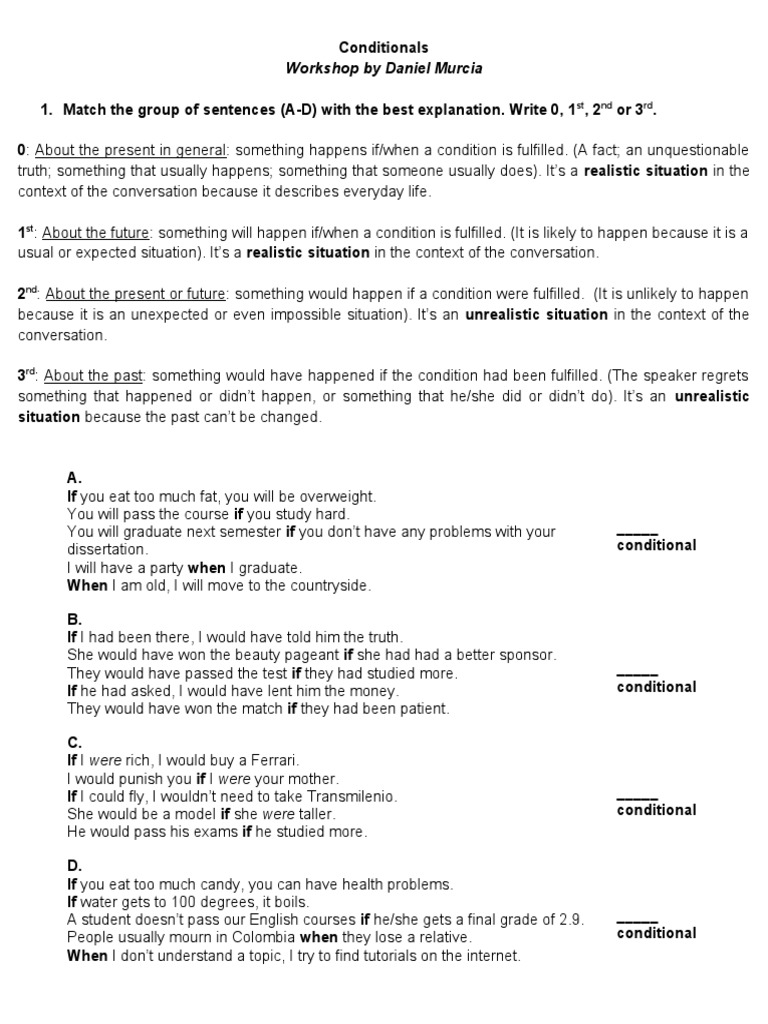 Conditionals. Explanation Workshop | PDF | Linguistics | Cognitive Science