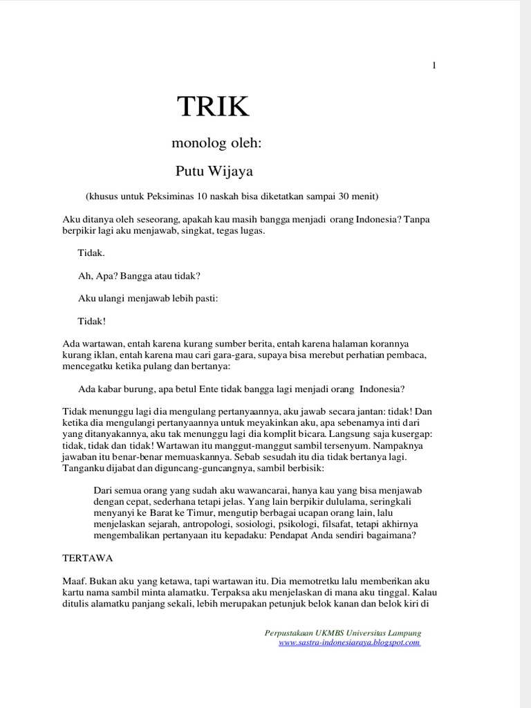 Naskah Monolog Trik-Putu-Wijaya | PDF
