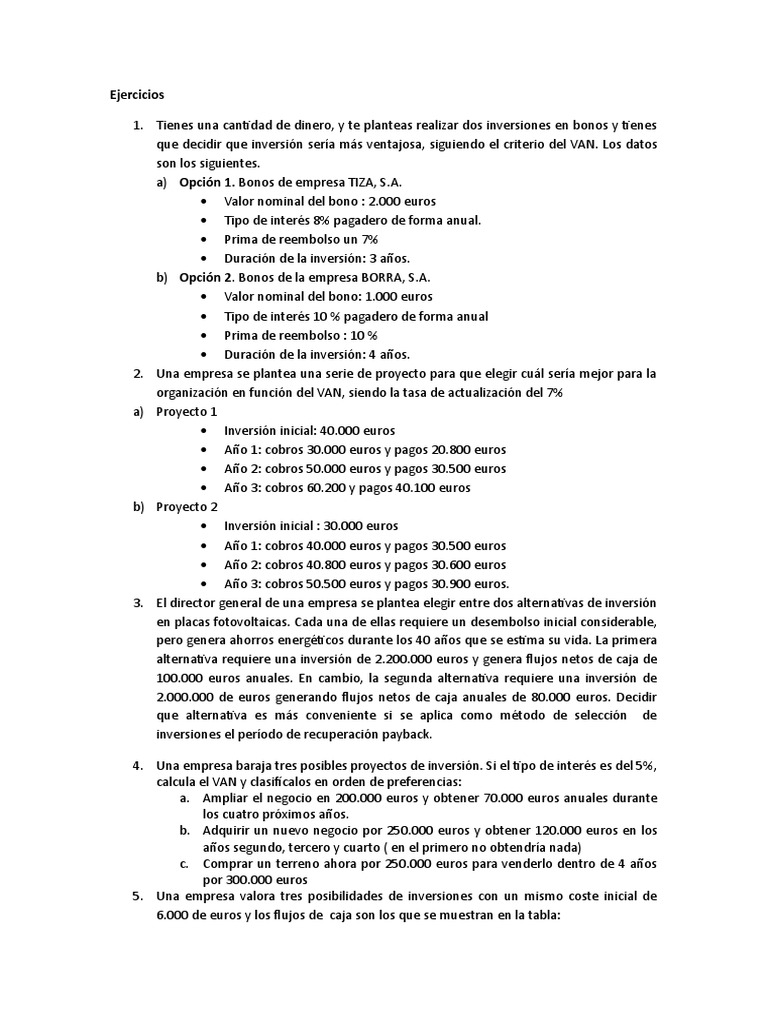 Ejercicios Tema 5 | PDF | Euro | Inversiones