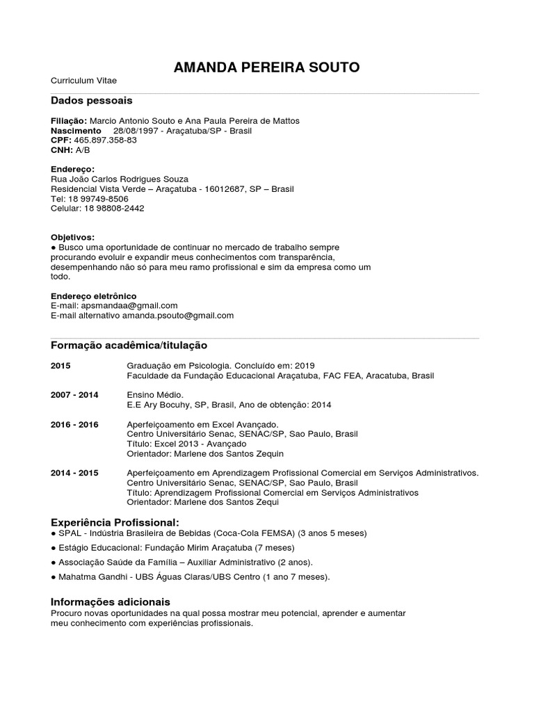 Currículo de Amanda Souto | PDF