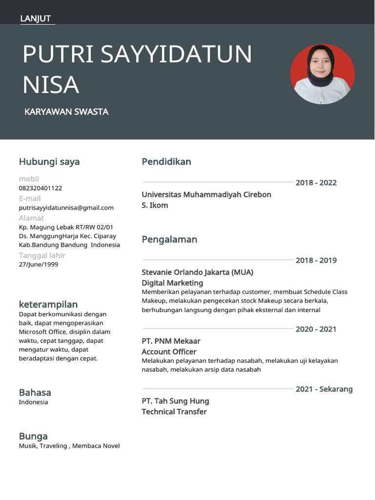 CV - Putri Sayyidatun Nisa - Update | PDF