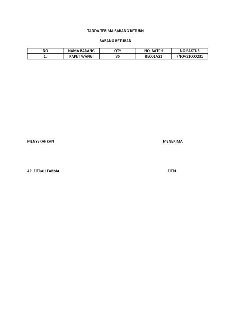Tanda Terima Barang Return | PDF