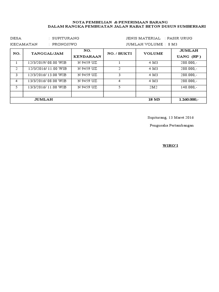 Nota Penerimaan Barang 2019 | PDF