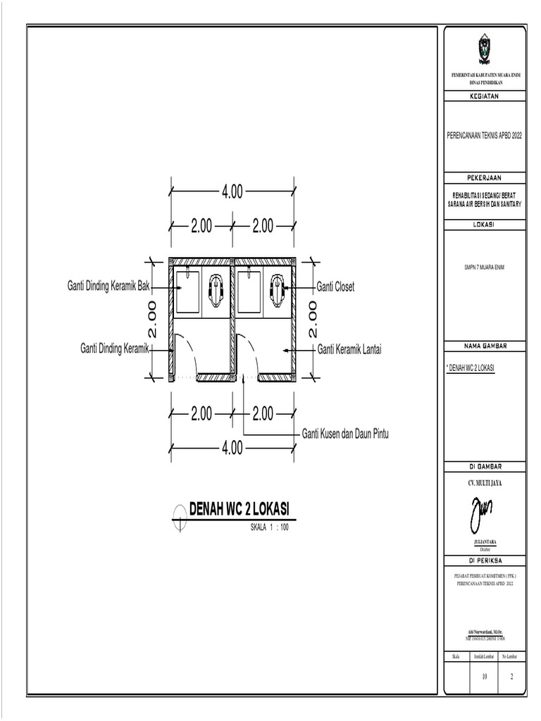 Denah WC 2 Lokasi: Ganti Closet Ganti Dinding Keramik Bak | PDF