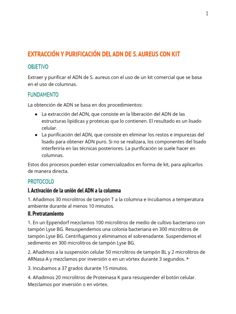 Extracción ADN S. aureus con kit comercial | PDF | Elución | Biotecnología