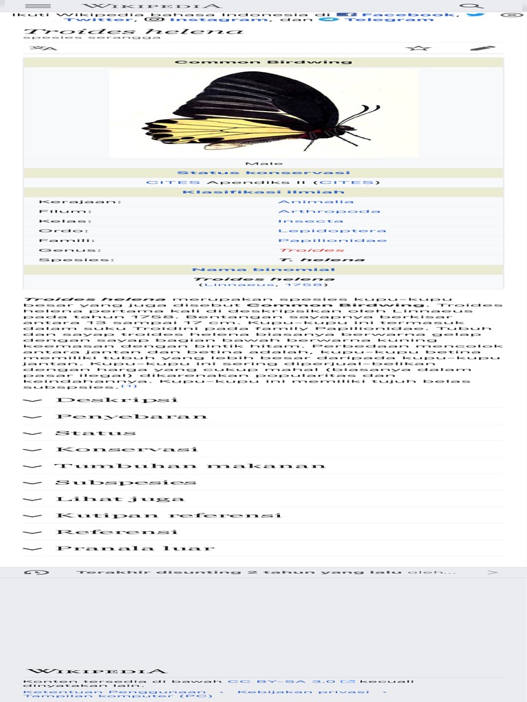 Troides Helena - Wikipedia Bahasa Indonesia, Ensiklopedia Bebas | PDF