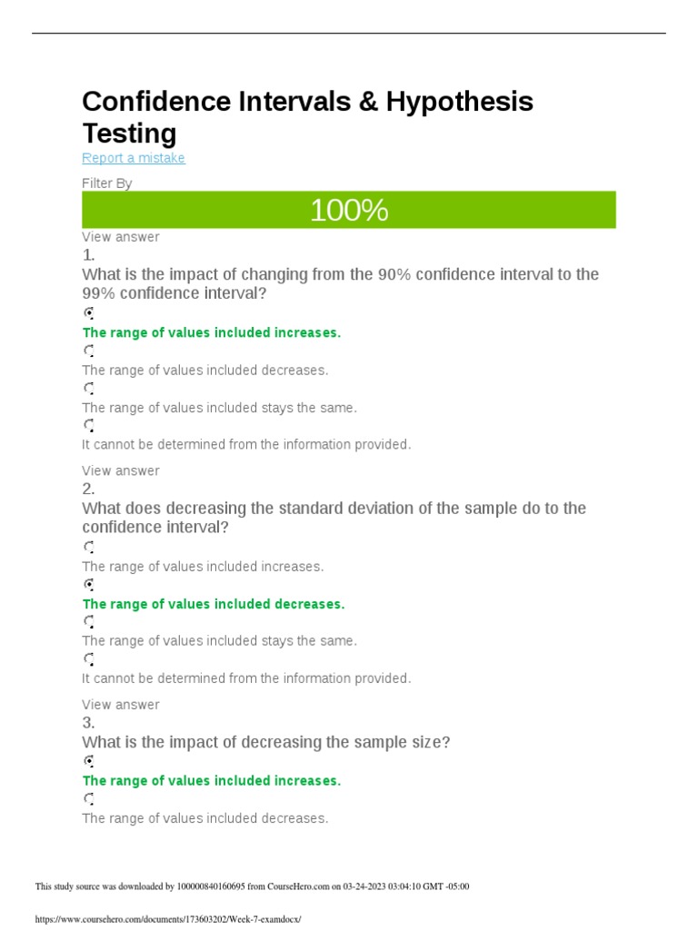 Week 7 Exam | PDF | Null Hypothesis | Sample Size Determination